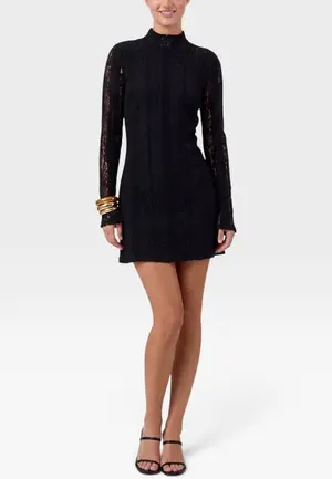 Rachel Rachel Roy Lucia Mock Neck Lace Mini Dress - Black