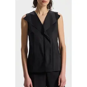 Ronen Chen Riley Sleeveless Collared Cotton Top - Black
