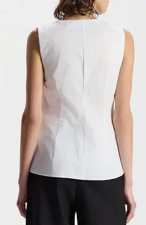 Ronen Chen Riley Sleeveless Collared Cotton Top - White