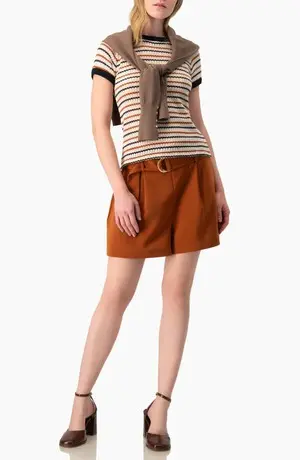IVONNE Striped Knit Crewneck Blouse