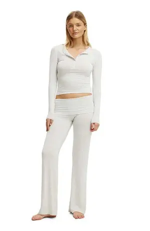 Cotton:on Airy Soft Lounge Henley Long Sleeve Top - Smooth Light Grey Marle