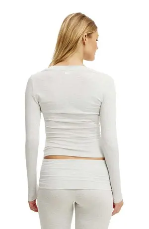 Cotton:on Airy Soft Lounge Henley Long Sleeve Top - Smooth Light Grey Marle