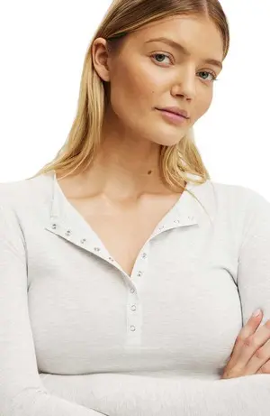 Cotton:on Airy Soft Lounge Henley Long Sleeve Top - Smooth Light Grey Marle