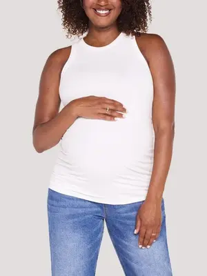 Motherhood Maternity Crew Neck Side Ruched Tank - White