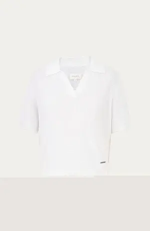 JUANA Noa Open Knit Polo Top - White
