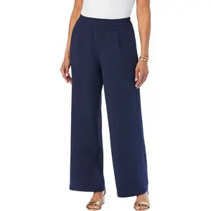 JESSICA LONDON Stretch Knit Crepe Wide Leg Pant - Navy