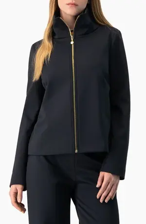 IVONNE High-neck Zip Bomber Jacket - Navy Blue
