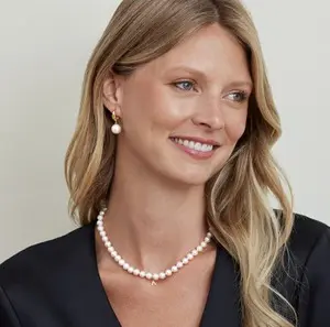 The Pearl Source 7.5-8.0mm Japanese Akoya White Pearl Necklaceaaa Quality - White Gold Clasp