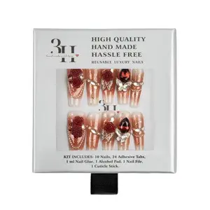 3H NAILS Crimson Rose Long Square Press-on Nails