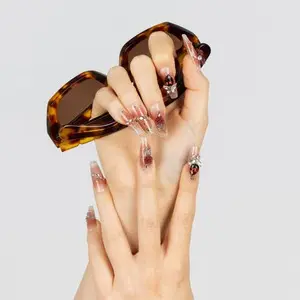 3H NAILS Crimson Rose Long Square Press-on Nails