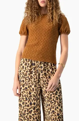 IVONNE Button-front Knit Crewneck Blouse - Light Brown