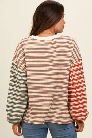 PINKBLUSH Striped Colorblock Bubble Sleeve Top