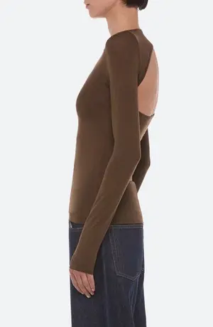 Helmut Lang Asymmetrical Cutout Long Sleeve T-shirt - Bark