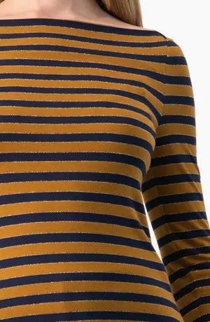 IVONNE Boat-neck Bell-sleeve Striped Blouse