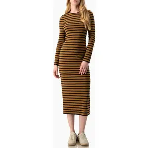 IVONNE Long Sleeve Striped Fit-and-flare Dress - Camel