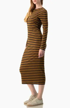IVONNE Long Sleeve Striped Fit-and-flare Dress