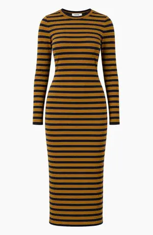 IVONNE Long Sleeve Striped Fit-and-flare Dress