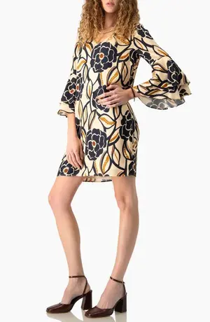 IVONNE Floral V-neck Dress With Tullip Sleeves