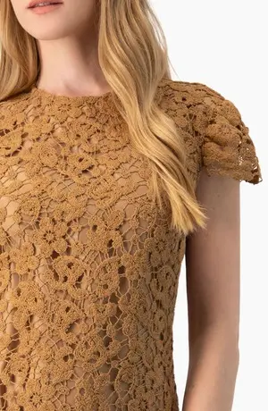 IVONNE Guipure Lace Cap-sleeve Shift Dress