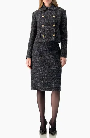 IVONNE Tweed Pencil Skirt With Back Slit