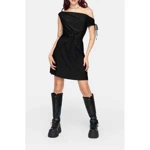 DISTURBIA Noctavia Cowl Neck Lace Up Mini Dress