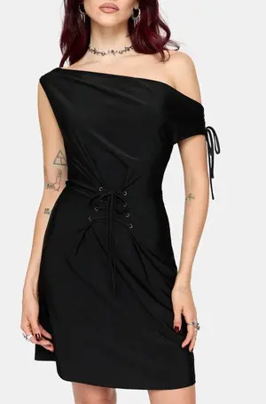 DISTURBIA Noctavia Cowl Neck Lace Up Mini Dress