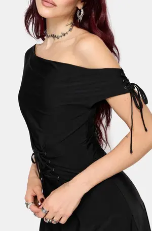 DISTURBIA Noctavia Cowl Neck Lace Up Mini Dress