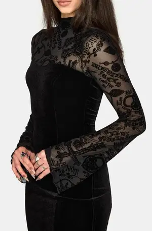 DISTURBIA Sanct Flocked Velour Bodycon Midi Dress