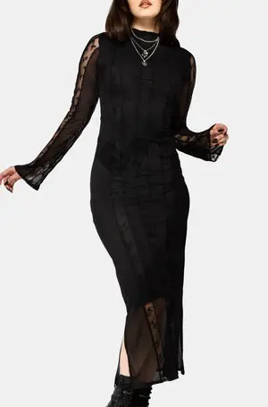 DISTURBIA Shesha Mesh Floral Midi Dress