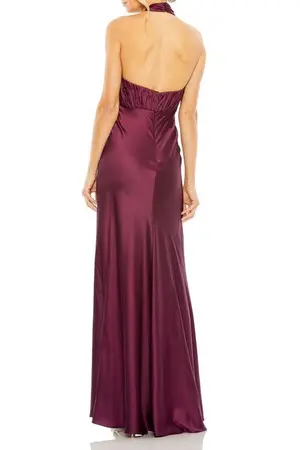 Mac Duggal Pleated Halter Neck Satin Gown