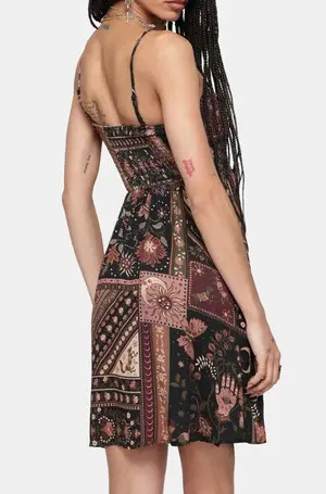 DISTURBIA Nola Folk Patchwork Print Mini Dress
