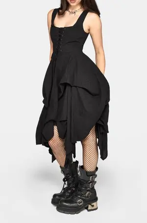 DISTURBIA Lyx Hitched Skirt Corset Midi Dress