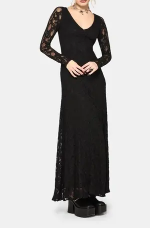 DISTURBIA Stray Lace Long Sleeve Maxi Dress - Black