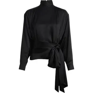 Balmain Silk Satin Blouse With Tie Detail - Black