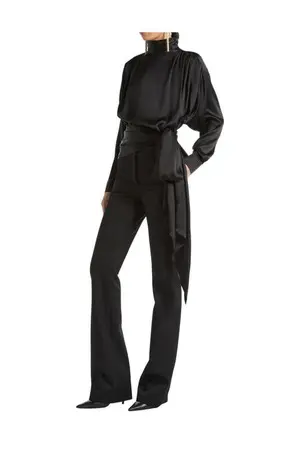Balmain Silk Satin Blouse With Tie Detail