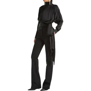 Balmain Silk Satin Blouse With Tie Detail - Black