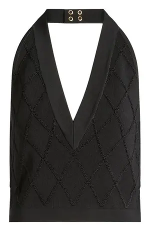 Balmain Quilted Knit Halterneck Top Black
