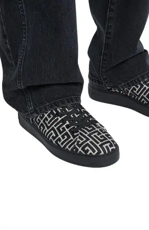 Balmain B-court Trainers In Leather And Monogram Jacquard