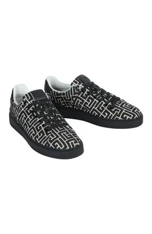 Balmain B-court Trainers In Leather And Monogram Jacquard
