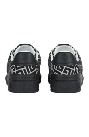 Balmain B-court Trainers In Leather And Monogram Jacquard