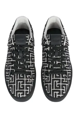Balmain B-court Trainers In Leather And Monogram Jacquard