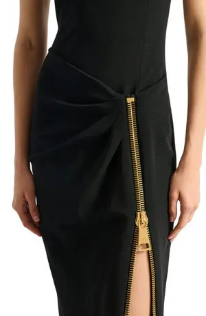 Balmain Long Jersey Dress With Leg Slit