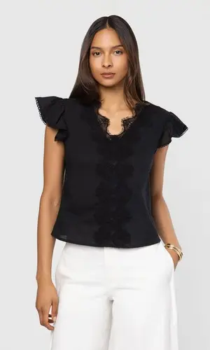 Generation Love Arden Lace Combo Voile Blouse Black