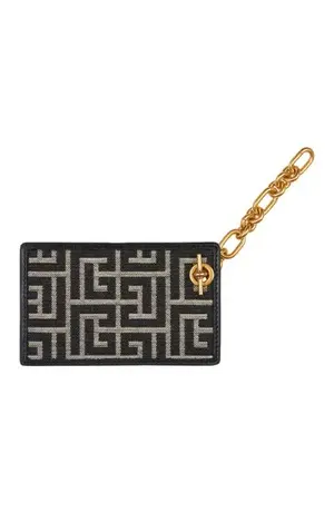 Balmain Pulse Card Holder In Monogram Jacquard