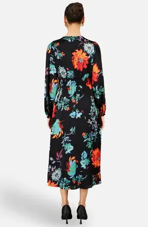 YUMI Long Sleeve Floral Midi Dress