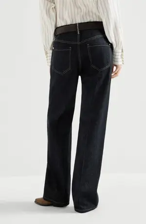 Brunello Cucinelli Contemporary Monili Embellished Denim Trousers - Dark Denim