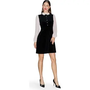 YUMI Contrast Collar Velvet Mini Dress - Black