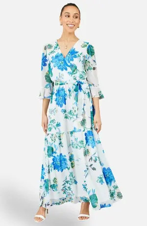 YUMI Floral Maxi Wrap Dress