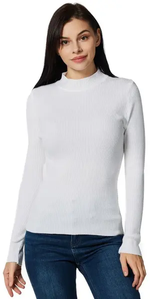 ZILPU Slim Fit Ribbed Mock Neck Sweater Top White