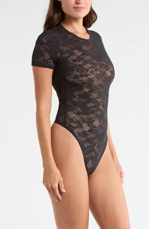 FLEUR DU MAL Short Sleeve Lace Bodysuit